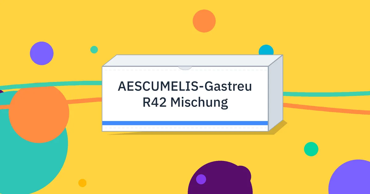 Symbolbild: Packung mit der Aufschrift AESCUMELIS-Gastreu R42 Mischung (PZN 04163207) – Verfügbarkeit und Bezug in Apotheken in Frankfurt am Main
