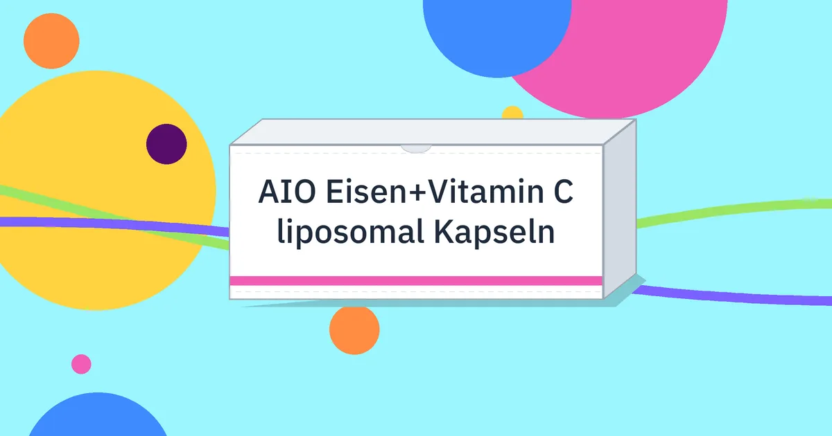 Symbolbild: Packung mit der Aufschrift AIO Eisen+Vitamin C liposomal Kapseln (PZN 19178841) – Verfügbarkeit und Bezug in Apotheken in Frankfurt am Main