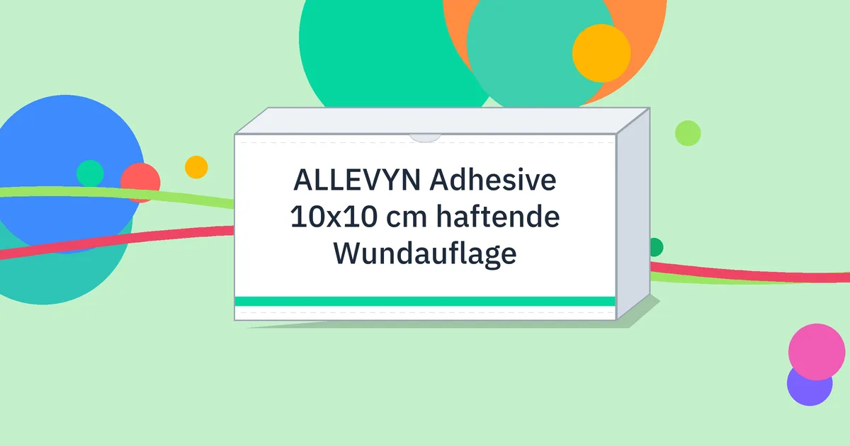 Symbolbild: Packung mit der Aufschrift ALLEVYN Adhesive 10x10 cm haftende Wundauflage (PZN 17413887) – Verfügbarkeit und Bezug in Apotheken in Frankfurt am Main