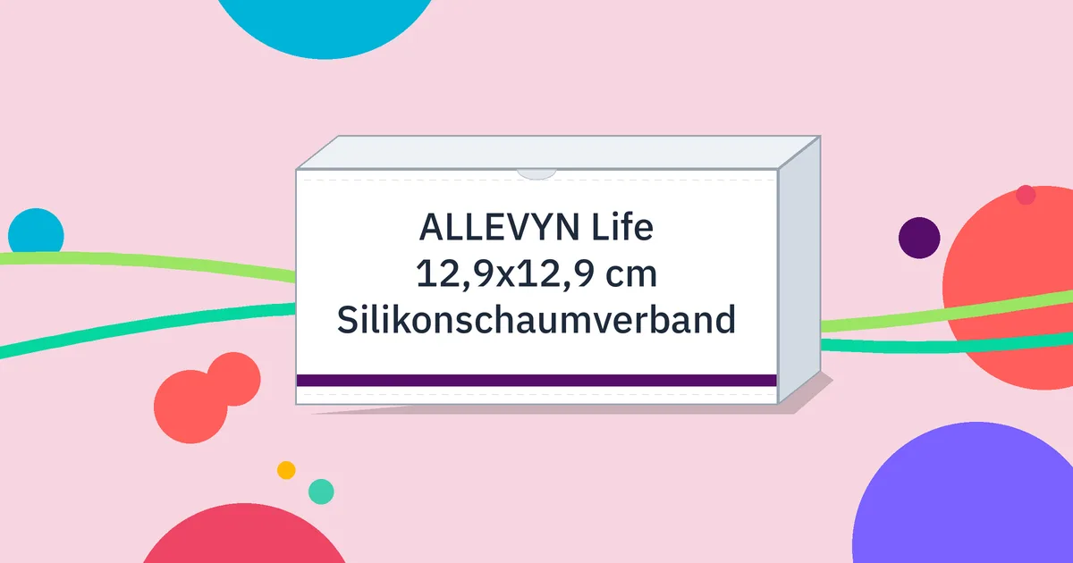 Symbolbild: Packung mit der Aufschrift ALLEVYN Life 12,9x12,9 cm Silikonschaumverband (PZN 13821359) – Verfügbarkeit und Bezug in Apotheken in Frankfurt am Main