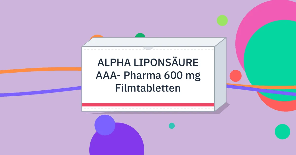 Symbolbild: Packung mit der Aufschrift ALPHA LIPONSÄURE AAA- Pharma 600 mg Filmtabletten (PZN 12415976) – Verfügbarkeit und Bezug in Apotheken in Frankfurt am Main