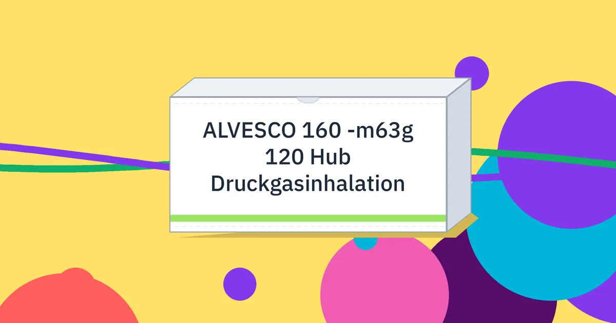 Symbolbild: Packung mit der Aufschrift ALVESCO 160 -m63g 120 Hub Druckgasinhalation (PZN 06103942) – Verfügbarkeit und Bezug in Apotheken in Frankfurt am Main