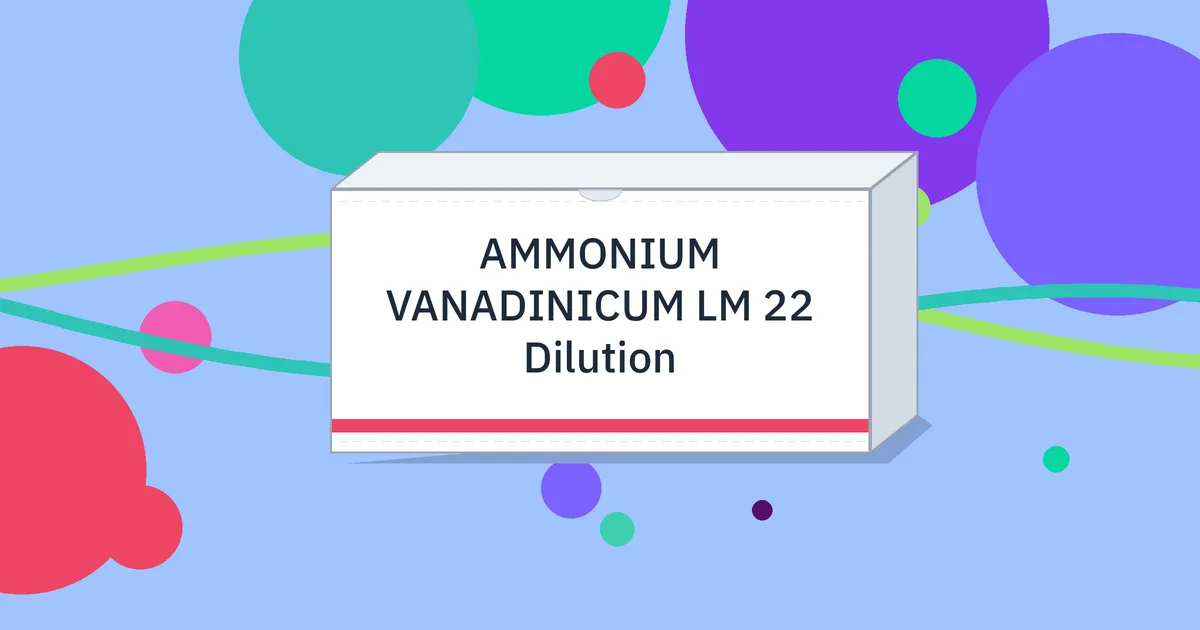 Symbolbild: Packung mit der Aufschrift AMMONIUM VANADINICUM LM 22 Dilution (PZN 13324282) – Verfügbarkeit und Bezug in Apotheken in Frankfurt am Main