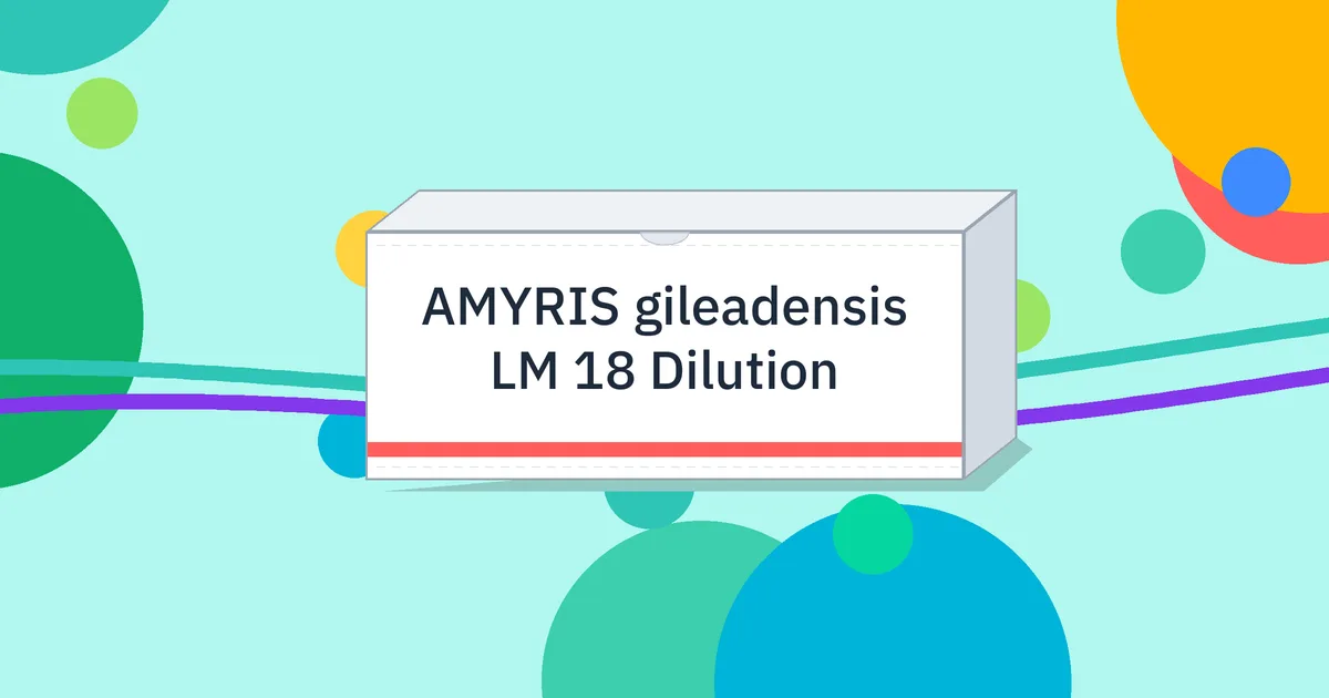 Symbolbild: Packung mit der Aufschrift AMYRIS gileadensis LM 18 Dilution (PZN 13327056) – Verfügbarkeit und Bezug in Apotheken in Frankfurt am Main