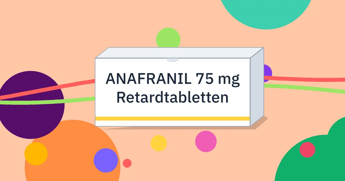 Symbolbild: Packung mit der Aufschrift ANAFRANIL 75 mg Retardtabletten (PZN 07478354) – Verfügbarkeit und Bezug in Apotheken in Frankfurt am Main