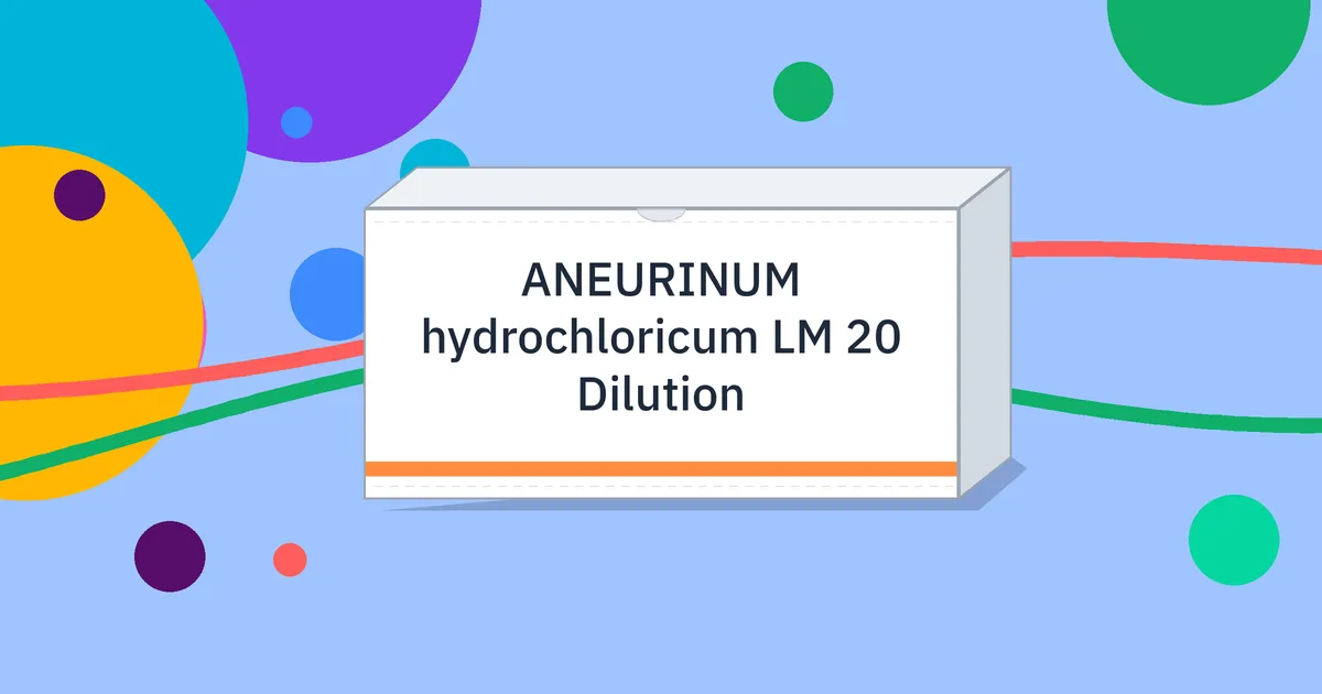 Symbolbild: Packung mit der Aufschrift ANEURINUM hydrochloricum LM 20 Dilution (PZN 13367618) – Verfügbarkeit und Bezug in Apotheken in Frankfurt am Main