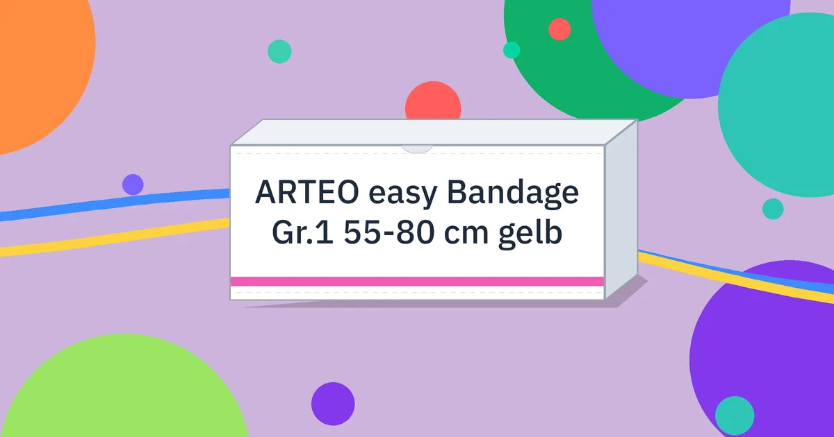 Symbolbild: Packung mit der Aufschrift ARTEO easy Bandage Gr.1 55-80 cm gelb (PZN 12494987) – Verfügbarkeit und Bezug in Apotheken in Frankfurt am Main