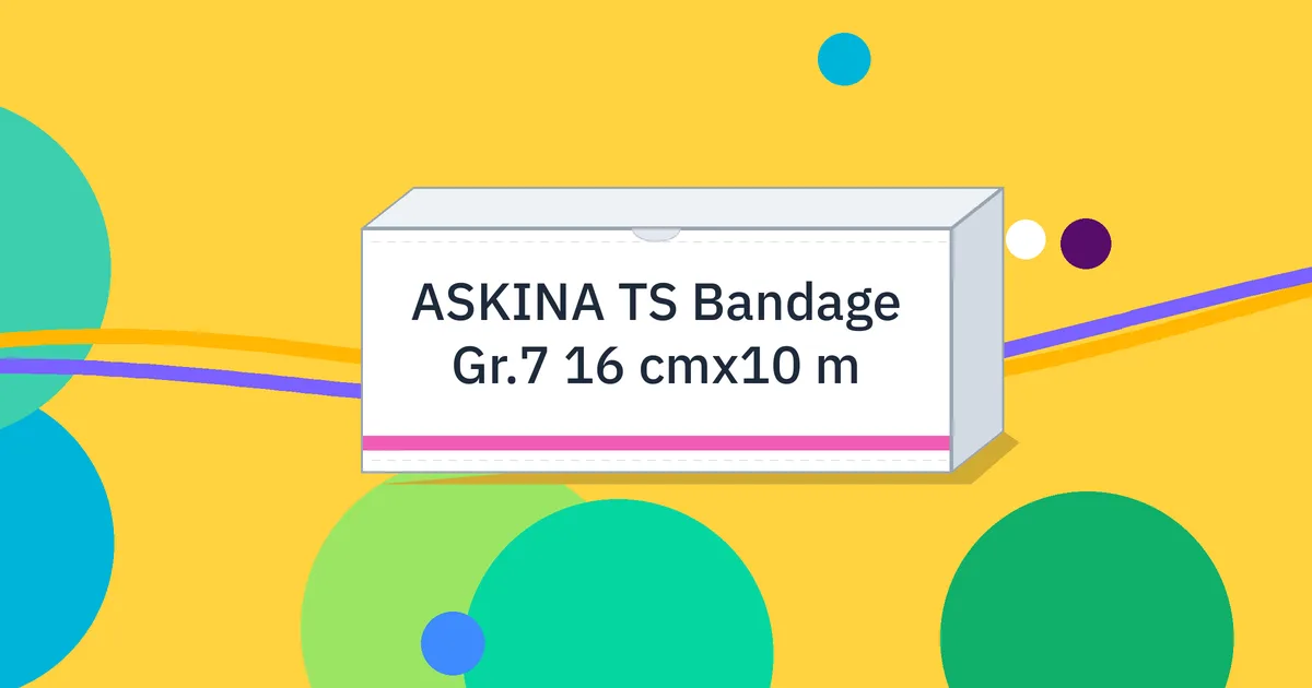 Symbolbild: Packung mit der Aufschrift ASKINA TS Bandage Gr.7 16 cmx10 m (PZN 11310838) – Verfügbarkeit und Bezug in Apotheken in Frankfurt am Main