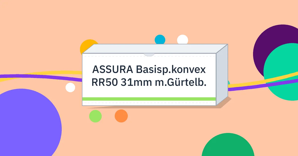 Symbolbild: Packung mit der Aufschrift ASSURA Basisp.konvex RR50 31mm m.Gürtelb. (PZN 06972081) – Verfügbarkeit und Bezug in Apotheken in Frankfurt am Main