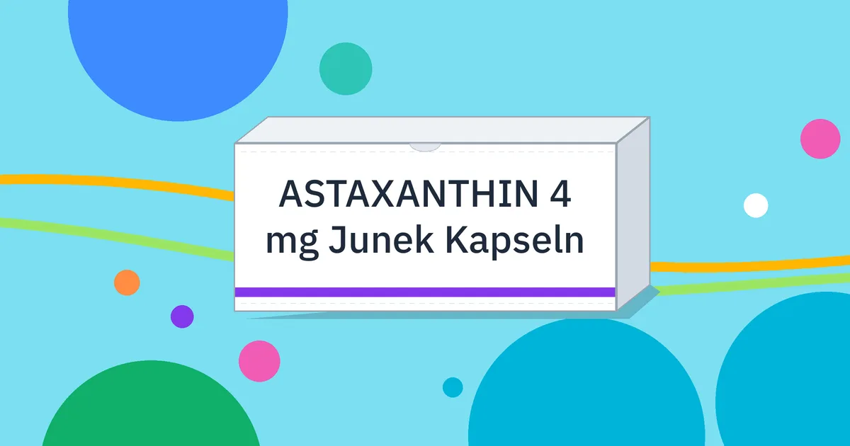 Symbolbild: Packung mit der Aufschrift ASTAXANTHIN 4 mg Junek Kapseln (PZN 04366867) – Verfügbarkeit und Bezug in Apotheken in Frankfurt am Main
