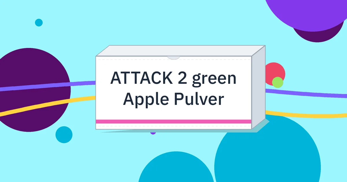 Symbolbild: Packung mit der Aufschrift ATTACK 2 green Apple Pulver (PZN 12567723) – Verfügbarkeit und Bezug in Apotheken in Frankfurt am Main