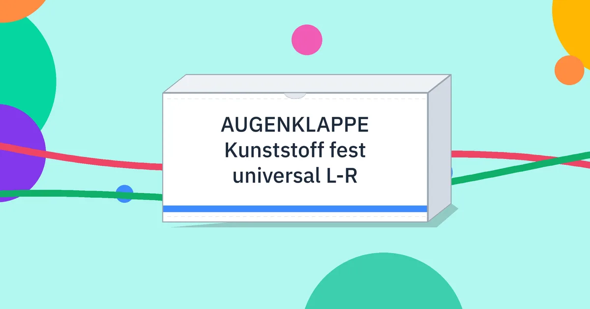Symbolbild: Packung mit der Aufschrift AUGENKLAPPE Kunststoff fest universal L-R (PZN 08838984) – Verfügbarkeit und Bezug in Apotheken in Frankfurt am Main