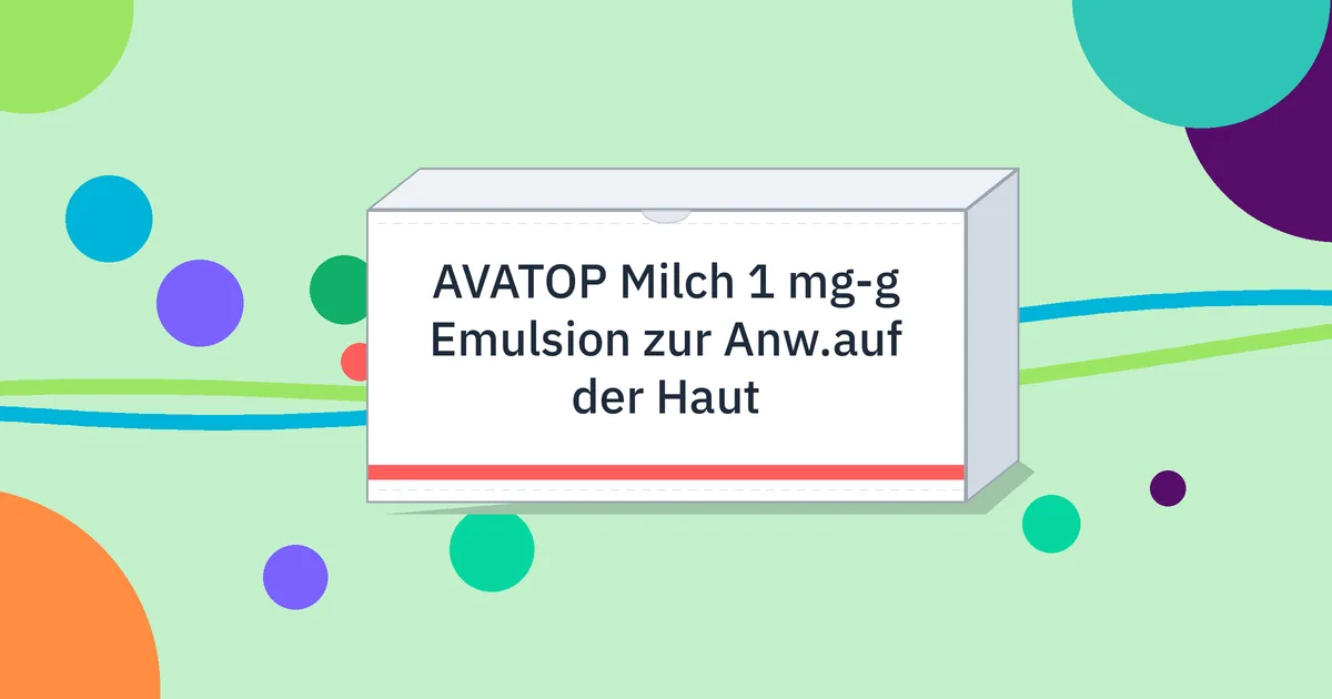 Symbolbild: Packung mit der Aufschrift AVATOP Milch 1 mg-g Emulsion zur Anw.auf der Haut (PZN 19984051) – Verfügbarkeit und Bezug in Apotheken in Frankfurt am Main