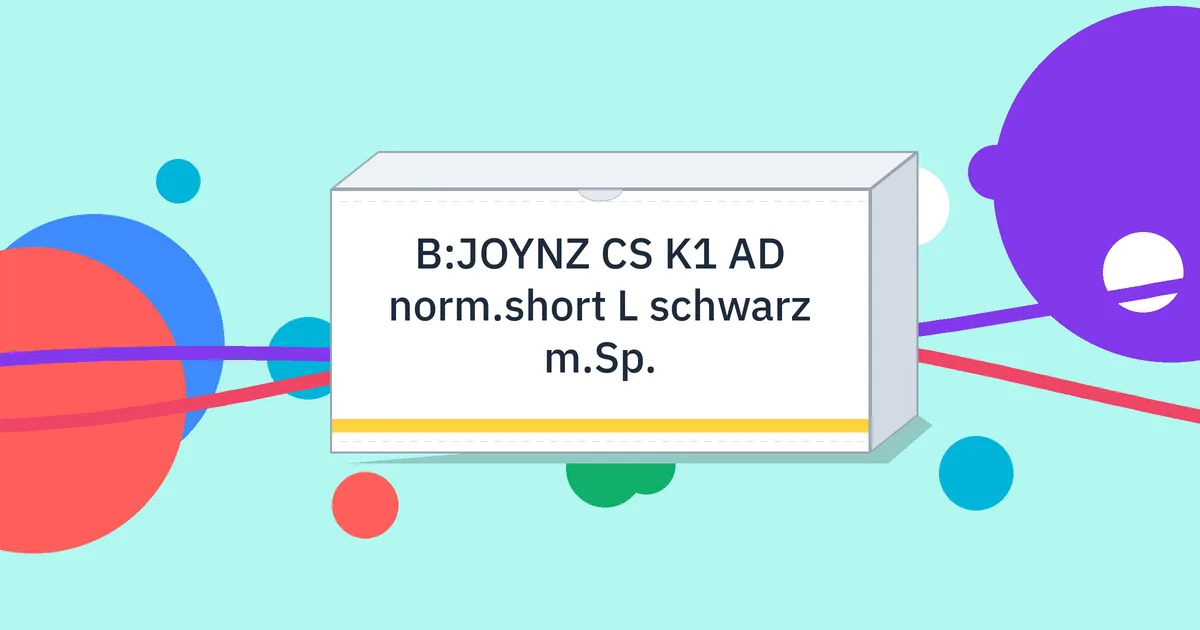 Symbolbild: Packung mit der Aufschrift B:JOYNZ CS K1 AD norm.short L schwarz m.Sp. (PZN 20524461) – Verfügbarkeit und Bezug in Apotheken in Frankfurt am Main