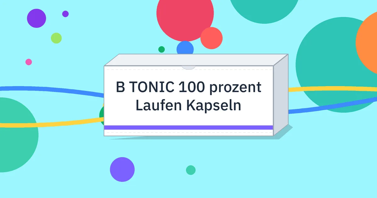 Symbolbild: Packung mit der Aufschrift B TONIC 100 prozent Laufen Kapseln (PZN 17244462) – Verfügbarkeit und Bezug in Apotheken in Frankfurt am Main