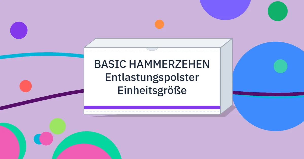 Symbolbild: Packung mit der Aufschrift BASIC HAMMERZEHEN Entlastungspolster Einheitsgröße (PZN 15380735) – Verfügbarkeit und Bezug in Apotheken in Frankfurt am Main