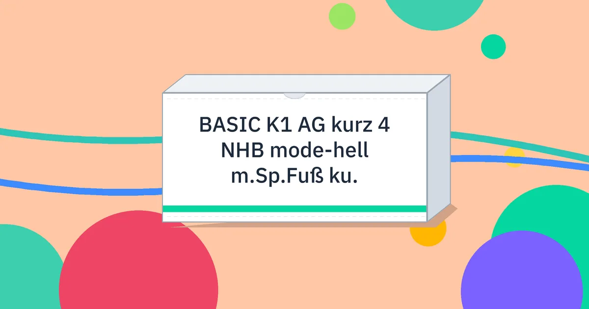 Symbolbild: Packung mit der Aufschrift BASIC K1 AG kurz 4 NHB mode-hell m.Sp.Fuß ku. (PZN 20260921) – Verfügbarkeit und Bezug in Apotheken in Frankfurt am Main