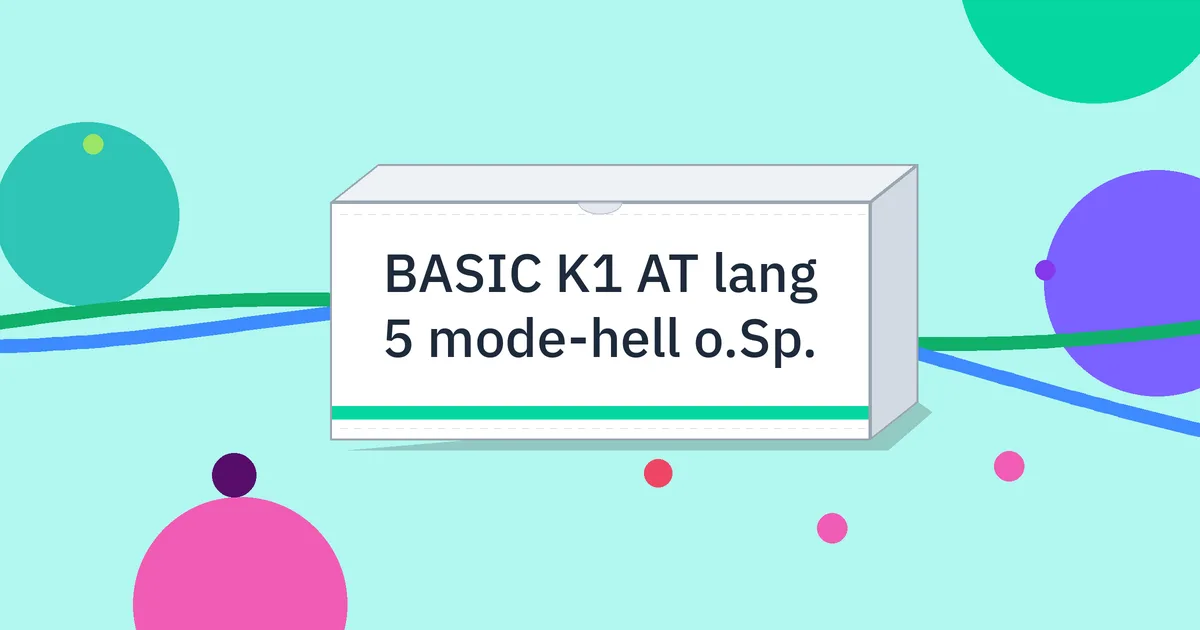 Symbolbild: Packung mit der Aufschrift BASIC K1 AT lang 5 mode-hell o.Sp. (PZN 20263049) – Verfügbarkeit und Bezug in Apotheken in Frankfurt am Main
