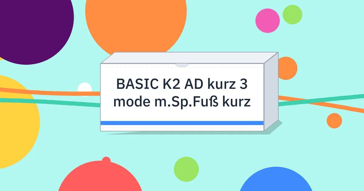 Symbolbild: Packung mit der Aufschrift BASIC K2 AD kurz 3 mode m.Sp.Fuß kurz (PZN 20264600) – Verfügbarkeit und Bezug in Apotheken in Frankfurt am Main