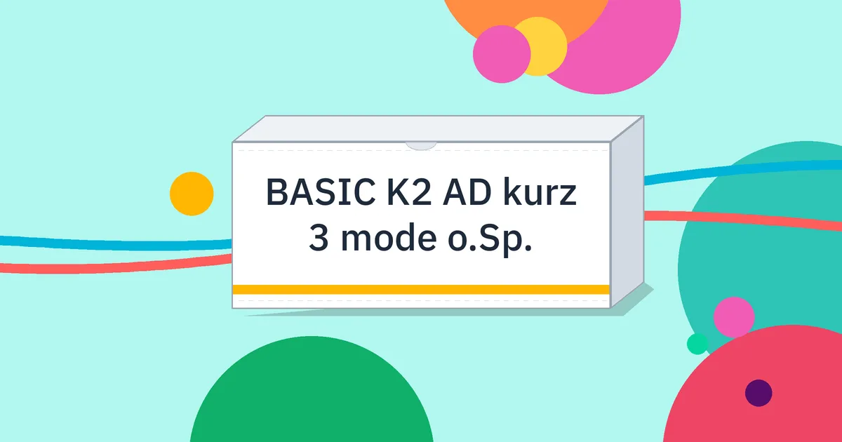 Symbolbild: Packung mit der Aufschrift BASIC K2 AD kurz 3 mode o.Sp. (PZN 20264592) – Verfügbarkeit und Bezug in Apotheken in Frankfurt am Main