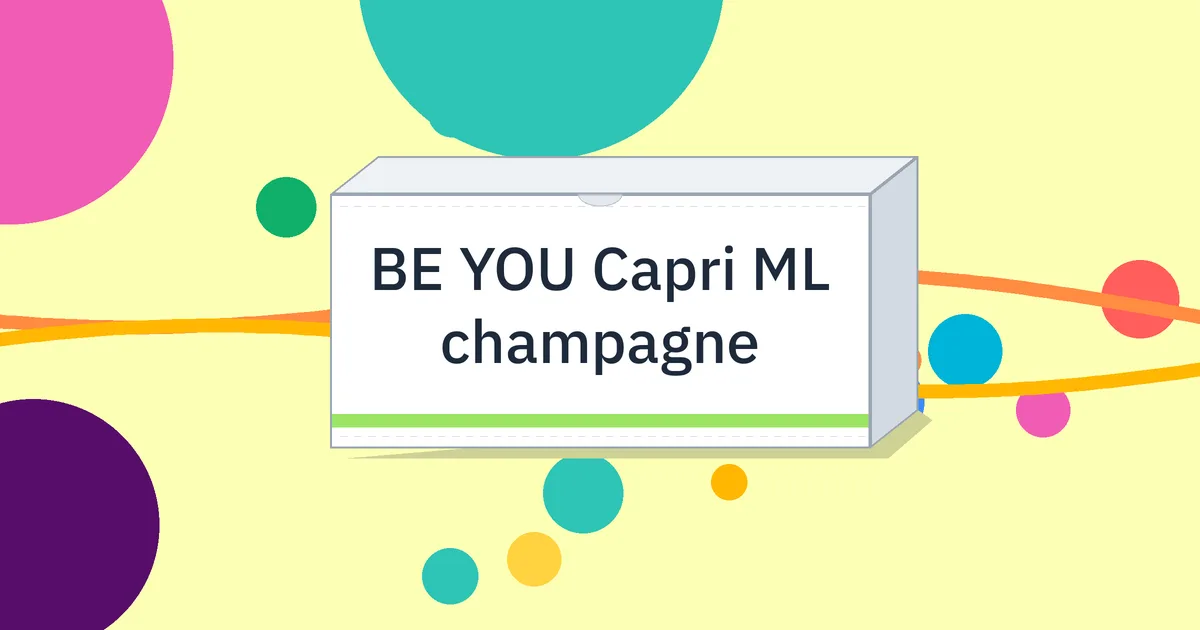 Symbolbild: Packung mit der Aufschrift BE YOU Capri ML champagne (PZN 20720570) – Verfügbarkeit und Bezug in Apotheken in Frankfurt am Main