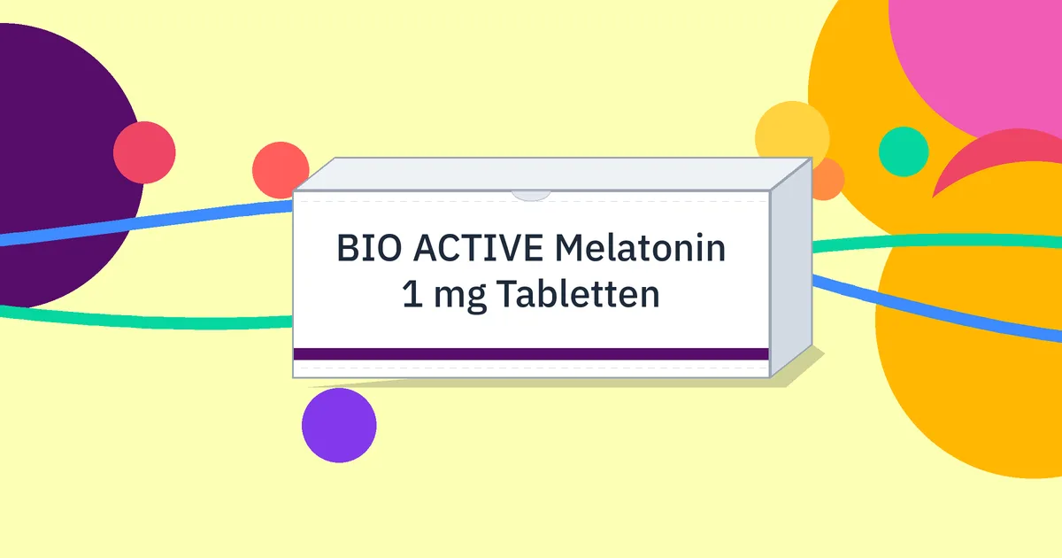 Symbolbild: Packung mit der Aufschrift BIO ACTIVE Melatonin 1 mg Tabletten (PZN 18848133) – Verfügbarkeit und Bezug in Apotheken in Frankfurt am Main