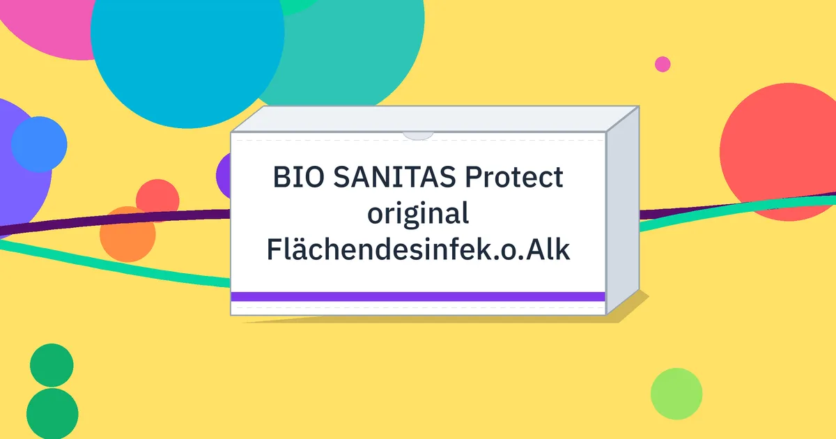 Symbolbild: Packung mit der Aufschrift BIO SANITAS Protect original Flächendesinfek.o.Alk (PZN 18727091) – Verfügbarkeit und Bezug in Apotheken in Frankfurt am Main