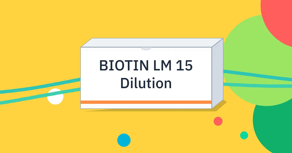 Symbolbild: Packung mit der Aufschrift BIOTIN LM 15 Dilution (PZN 12794301) – Verfügbarkeit und Bezug in Apotheken in Frankfurt am Main