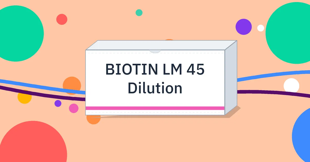 Symbolbild: Packung mit der Aufschrift BIOTIN LM 45 Dilution (PZN 12794502) – Verfügbarkeit und Bezug in Apotheken in Frankfurt am Main