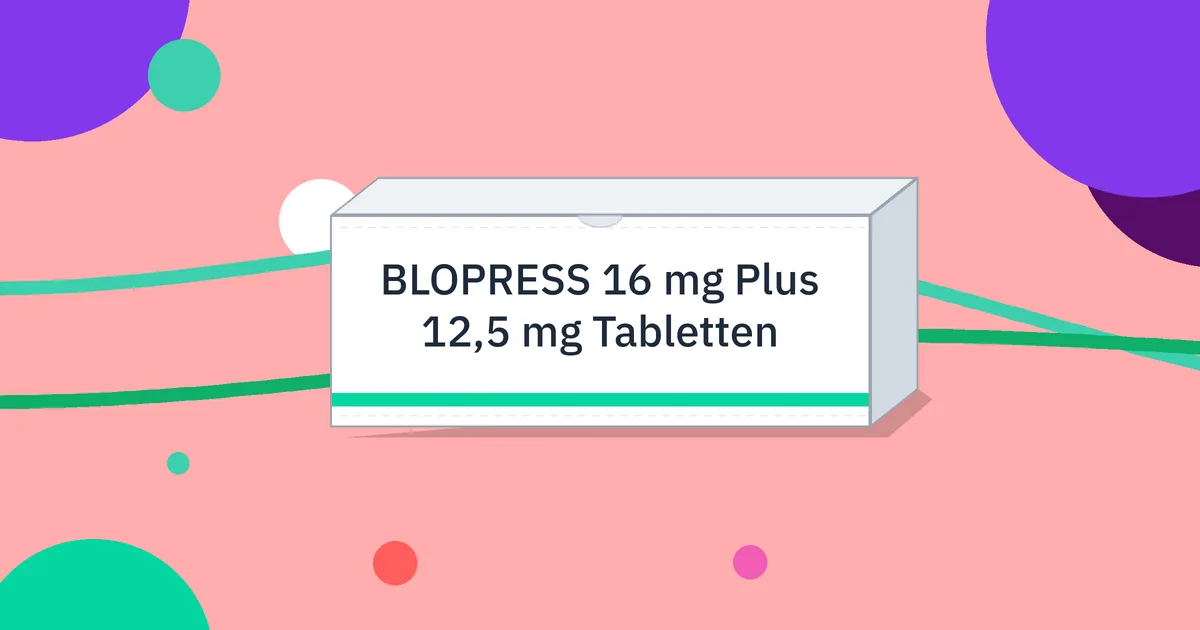 Symbolbild: Packung mit der Aufschrift BLOPRESS 16 mg Plus 12,5 mg Tabletten (PZN 06499845) – Verfügbarkeit und Bezug in Apotheken in Frankfurt am Main