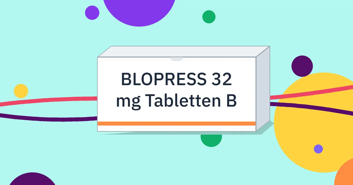 Symbolbild: Packung mit der Aufschrift BLOPRESS 32 mg Tabletten B (PZN 00394039) – Verfügbarkeit und Bezug in Apotheken in Frankfurt am Main