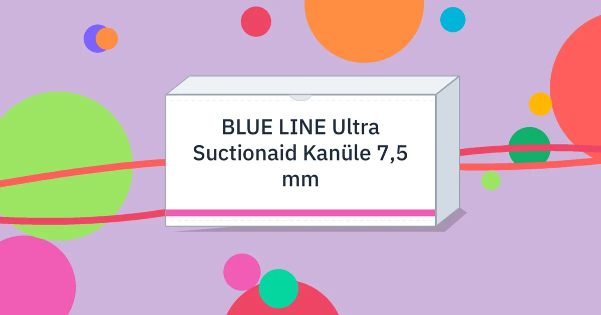 Symbolbild: Packung mit der Aufschrift BLUE LINE Ultra Suctionaid Kanüle 7,5 mm (PZN 09216492) – Verfügbarkeit und Bezug in Apotheken in Frankfurt am Main