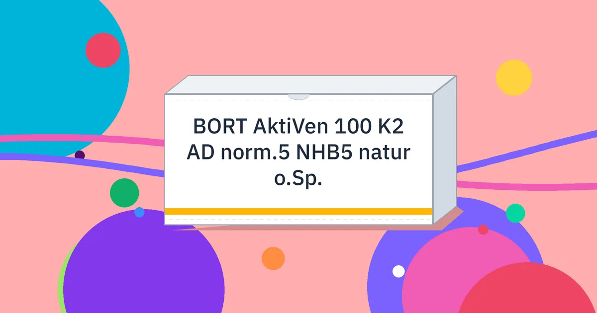 Symbolbild: Packung mit der Aufschrift BORT AktiVen 100 K2 AD norm.5 NHB5 natur o.Sp. (PZN 17493811) – Verfügbarkeit und Bezug in Apotheken in Frankfurt am Main