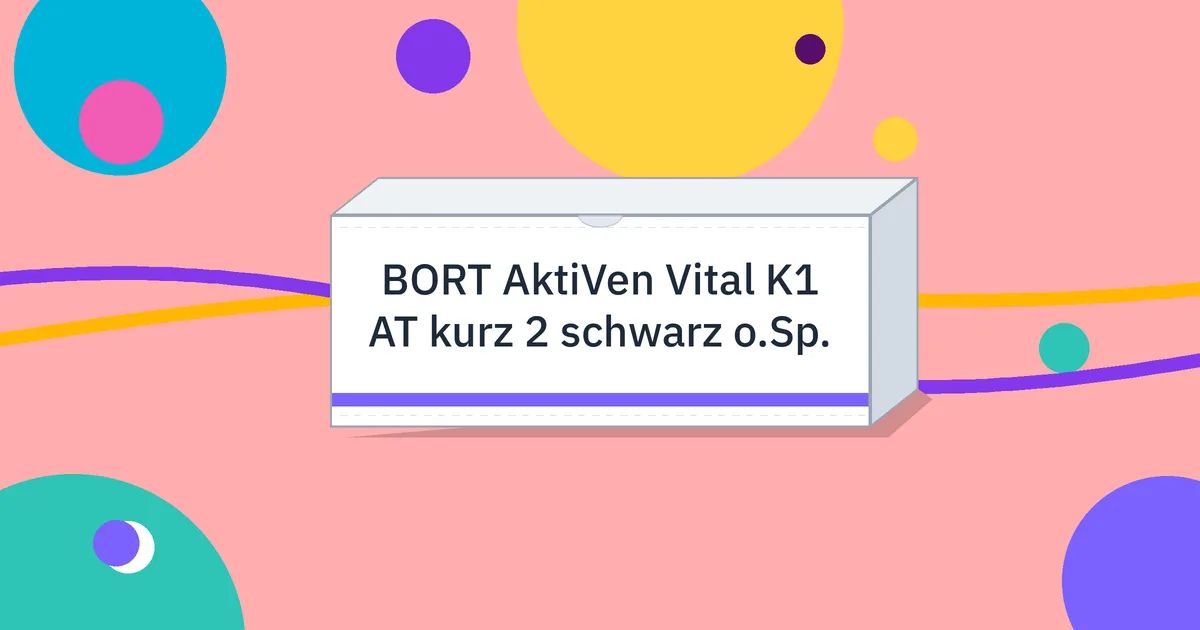 Symbolbild: Packung mit der Aufschrift BORT AktiVen Vital K1 AT kurz 2 schwarz o.Sp. (PZN 13739741) – Verfügbarkeit und Bezug in Apotheken in Frankfurt am Main