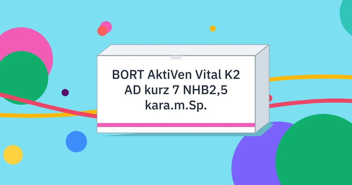 Symbolbild: Packung mit der Aufschrift BORT AktiVen Vital K2 AD kurz 7 NHB2,5 kara.m.Sp. (PZN 17497861) – Verfügbarkeit und Bezug in Apotheken in Frankfurt am Main