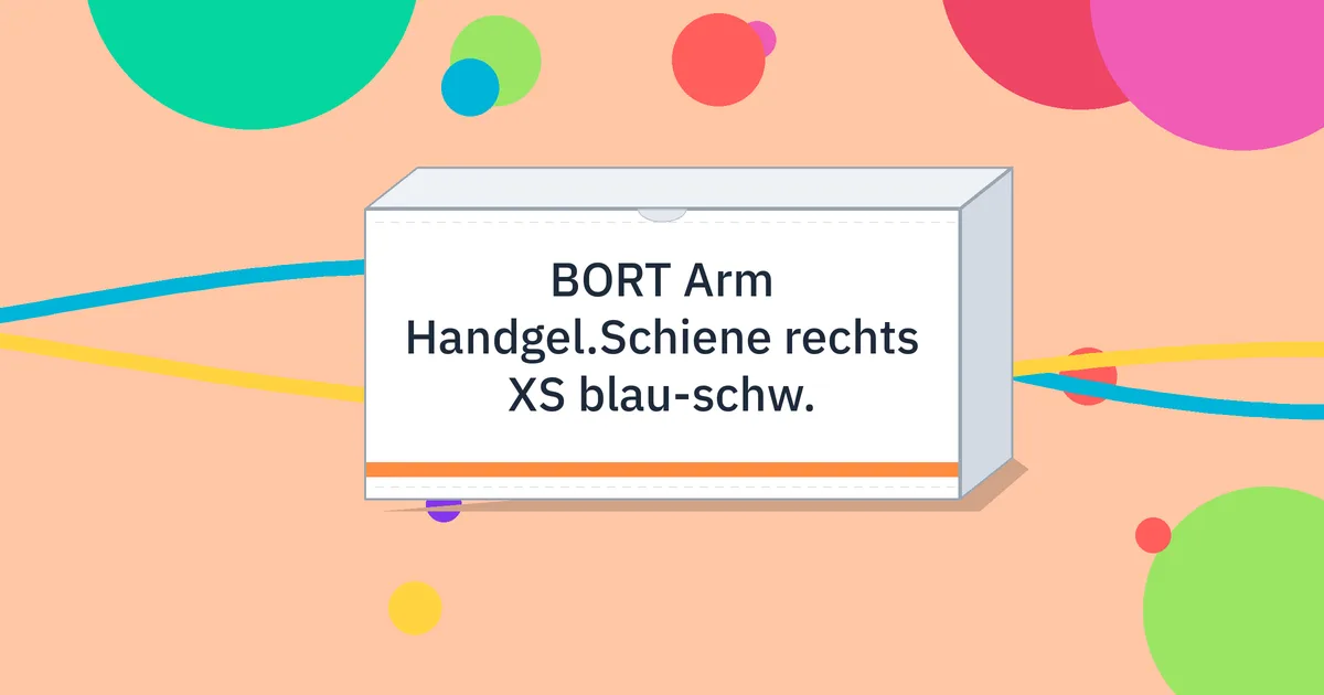 Symbolbild: Packung mit der Aufschrift BORT Arm Handgel.Schiene rechts XS blau-schw. (PZN 04195986) – Verfügbarkeit und Bezug in Apotheken in Frankfurt am Main