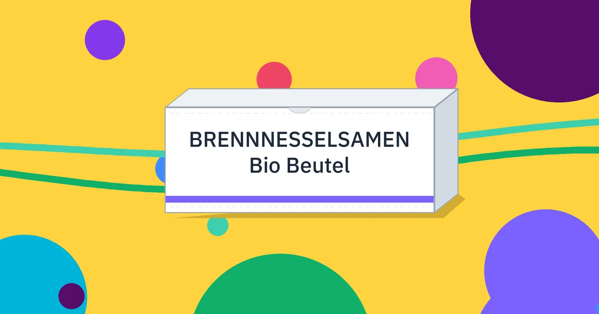 Symbolbild: Packung mit der Aufschrift BRENNNESSELSAMEN Bio Beutel (PZN 19399312) – Verfügbarkeit und Bezug in Apotheken in Frankfurt am Main