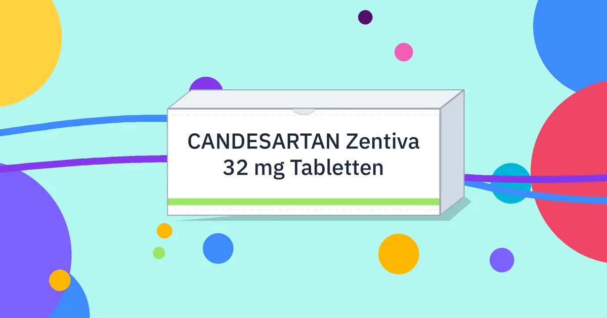 Symbolbild: Packung mit der Aufschrift CANDESARTAN Zentiva 32 mg Tabletten (PZN 09392295) – Verfügbarkeit und Bezug in Apotheken in Frankfurt am Main