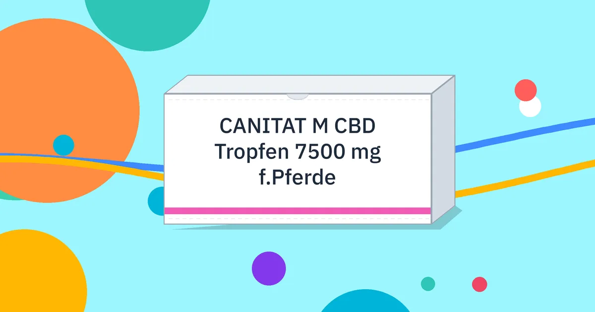 Symbolbild: Packung mit der Aufschrift CANITAT M CBD Tropfen 7500 mg f.Pferde (PZN 15895534) – Verfügbarkeit und Bezug in Apotheken in Frankfurt am Main