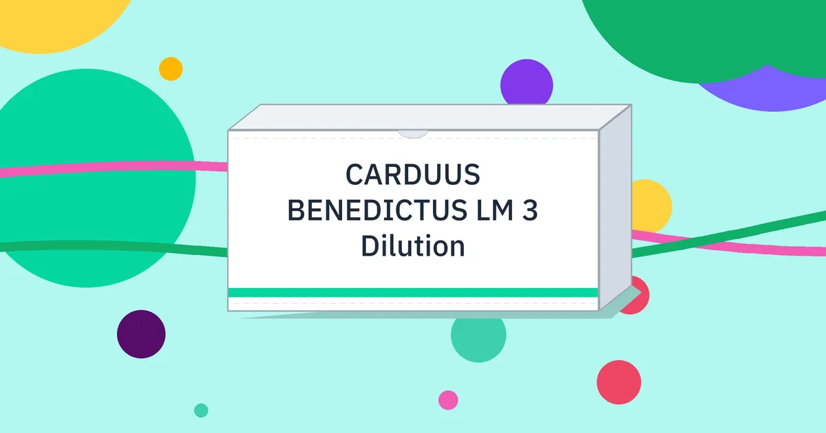 Symbolbild: Packung mit der Aufschrift CARDUUS BENEDICTUS LM 3 Dilution (PZN 13429986) – Verfügbarkeit und Bezug in Apotheken in Frankfurt am Main