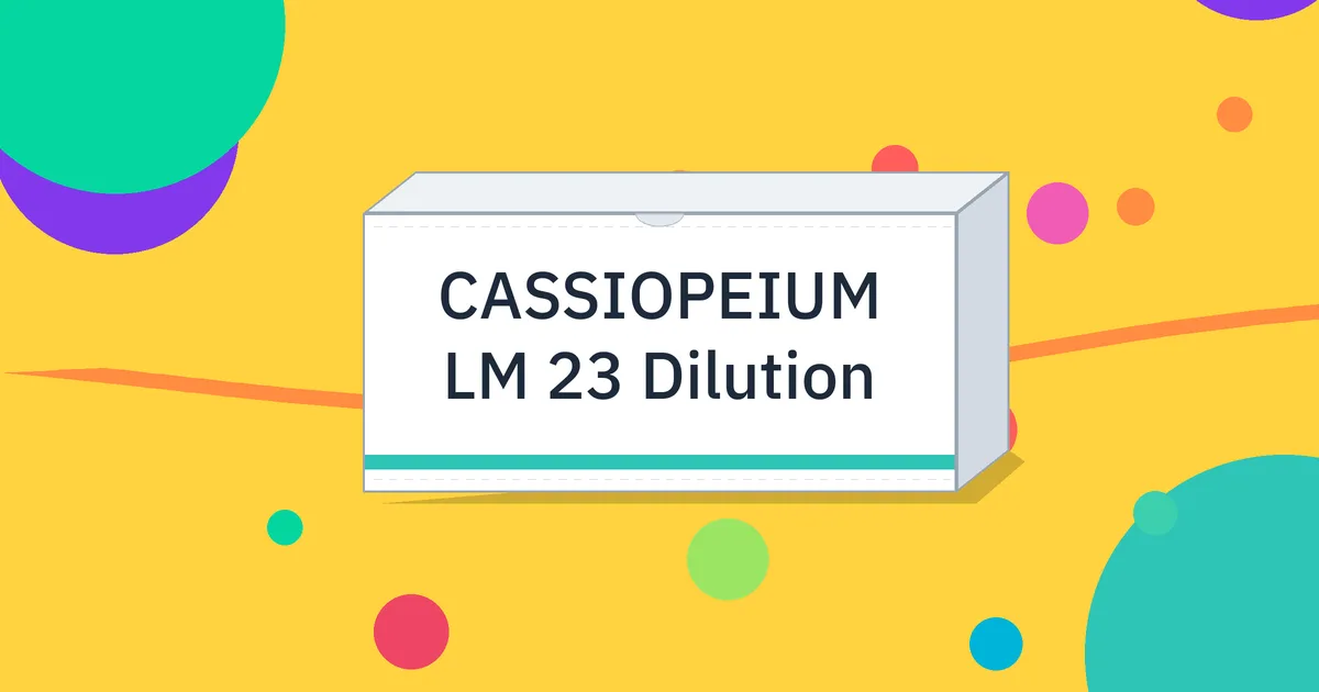 Symbolbild: Packung mit der Aufschrift CASSIOPEIUM LM 23 Dilution (PZN 13433999) – Verfügbarkeit und Bezug in Apotheken in Frankfurt am Main
