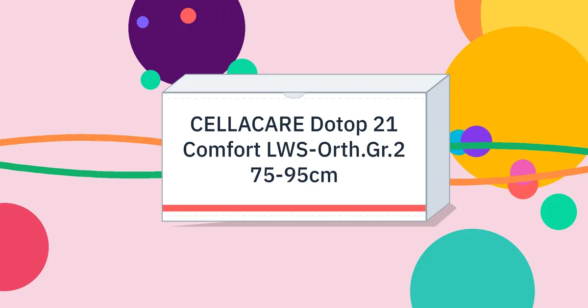 Symbolbild: Packung mit der Aufschrift CELLACARE Dotop 21 Comfort LWS-Orth.Gr.2 75-95cm (PZN 19952306) – Verfügbarkeit und Bezug in Apotheken in Frankfurt am Main