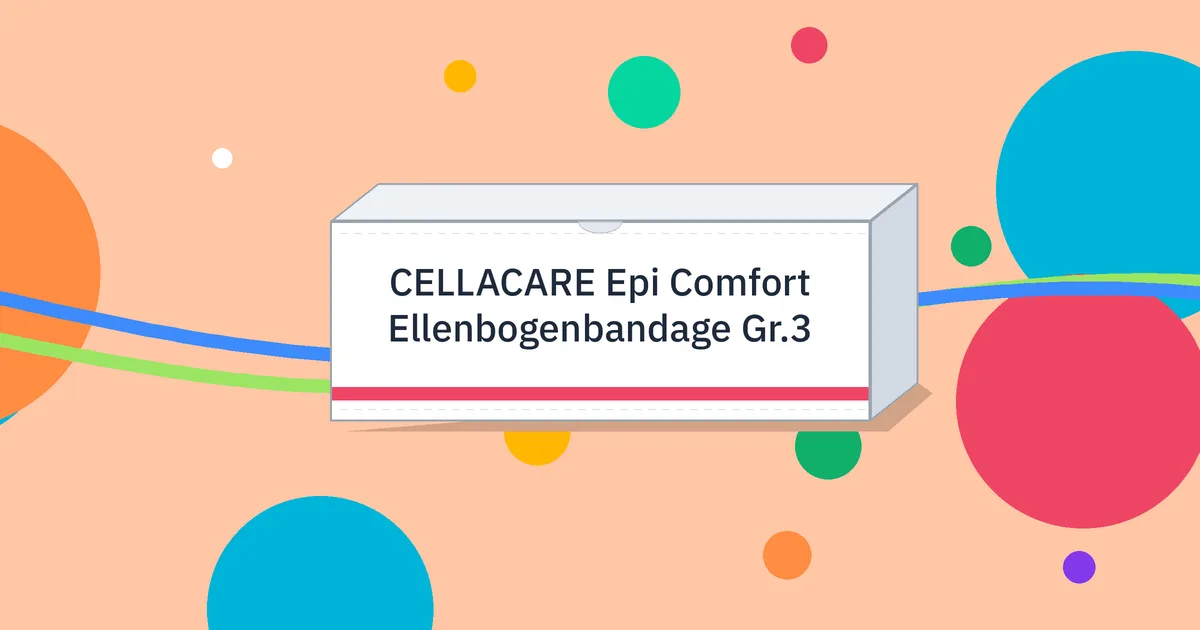 Symbolbild: Packung mit der Aufschrift CELLACARE Epi Comfort Ellenbogenbandage Gr.3 (PZN 20549567) – Verfügbarkeit und Bezug in Apotheken in Frankfurt am Main