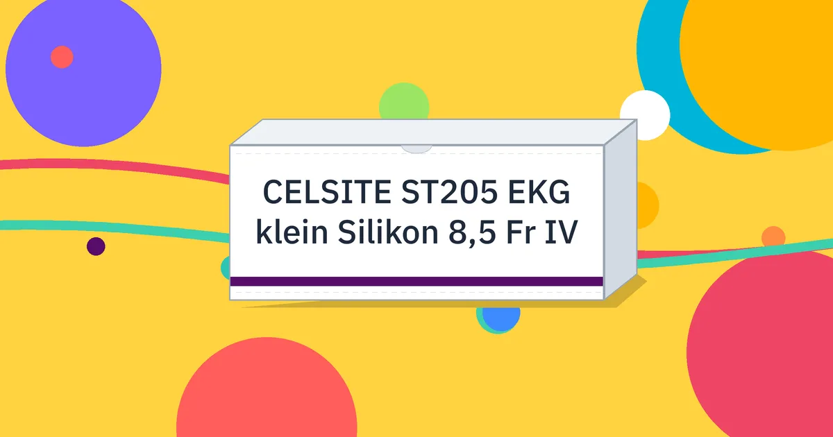 Symbolbild: Packung mit der Aufschrift CELSITE ST205 EKG klein Silikon 8,5 Fr IV (PZN 07611385) – Verfügbarkeit und Bezug in Apotheken in Frankfurt am Main