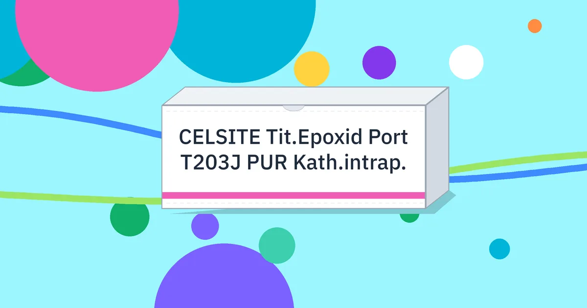 Symbolbild: Packung mit der Aufschrift CELSITE Tit.Epoxid Port T203J PUR Kath.intrap. (PZN 04945447) – Verfügbarkeit und Bezug in Apotheken in Frankfurt am Main