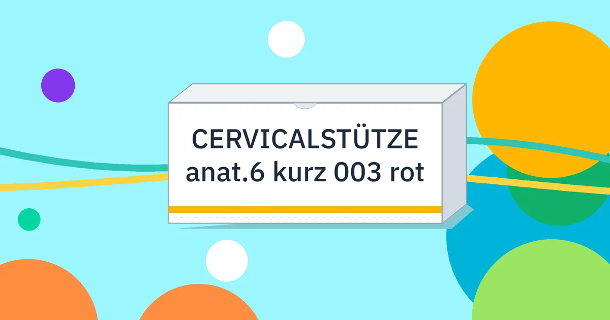 Symbolbild: Packung mit der Aufschrift CERVICALSTÜTZE anat.6 kurz 003 rot (PZN 08895404) – Verfügbarkeit und Bezug in Apotheken in Frankfurt am Main