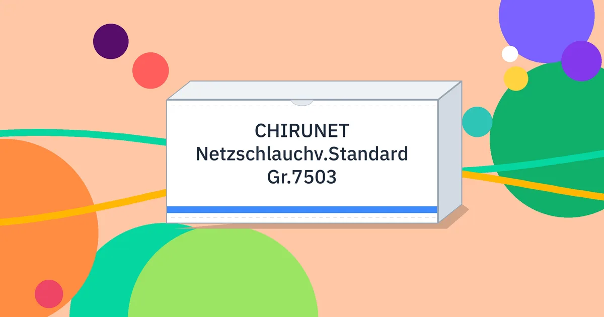 Symbolbild: Packung mit der Aufschrift CHIRUNET Netzschlauchv.Standard Gr.7503 (PZN 08536823) – Verfügbarkeit und Bezug in Apotheken in Frankfurt am Main