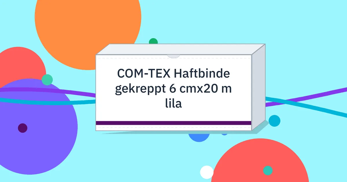Symbolbild: Packung mit der Aufschrift COM-TEX Haftbinde gekreppt 6 cmx20 m lila (PZN 08824628) – Verfügbarkeit und Bezug in Apotheken in Frankfurt am Main