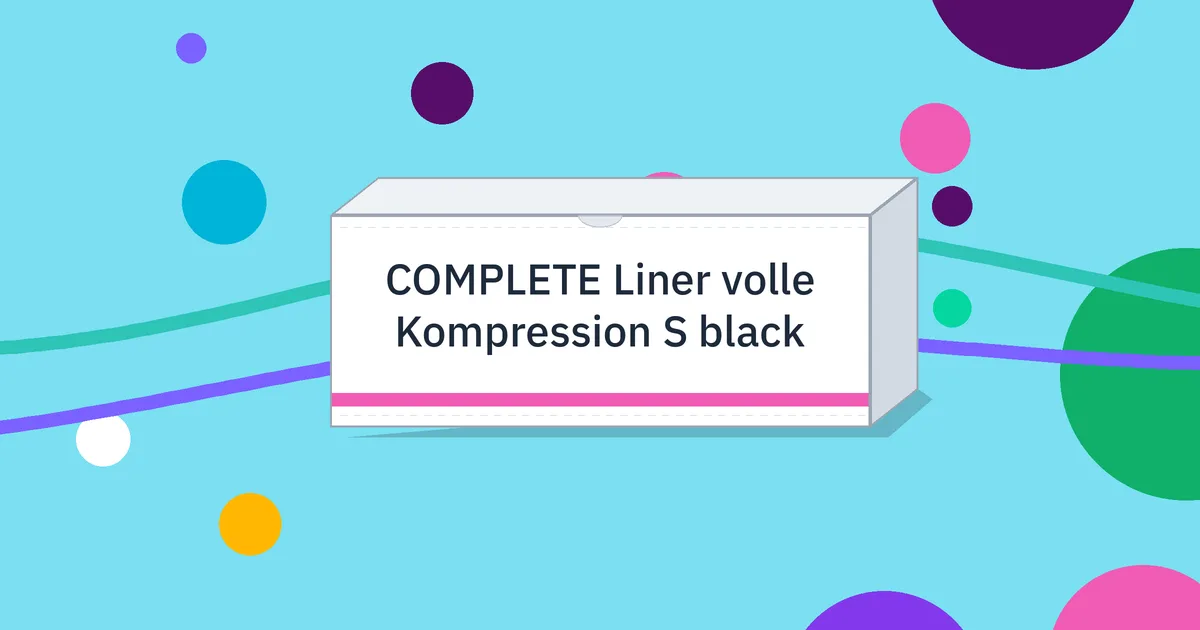 Symbolbild: Packung mit der Aufschrift COMPLETE Liner volle Kompression S black (PZN 19534098) – Verfügbarkeit und Bezug in Apotheken in Frankfurt am Main