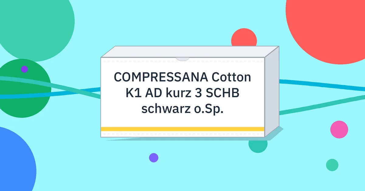 Symbolbild: Packung mit der Aufschrift COMPRESSANA Cotton K1 AD kurz 3 SCHB schwarz o.Sp. (PZN 16959265) – Verfügbarkeit und Bezug in Apotheken in Frankfurt am Main